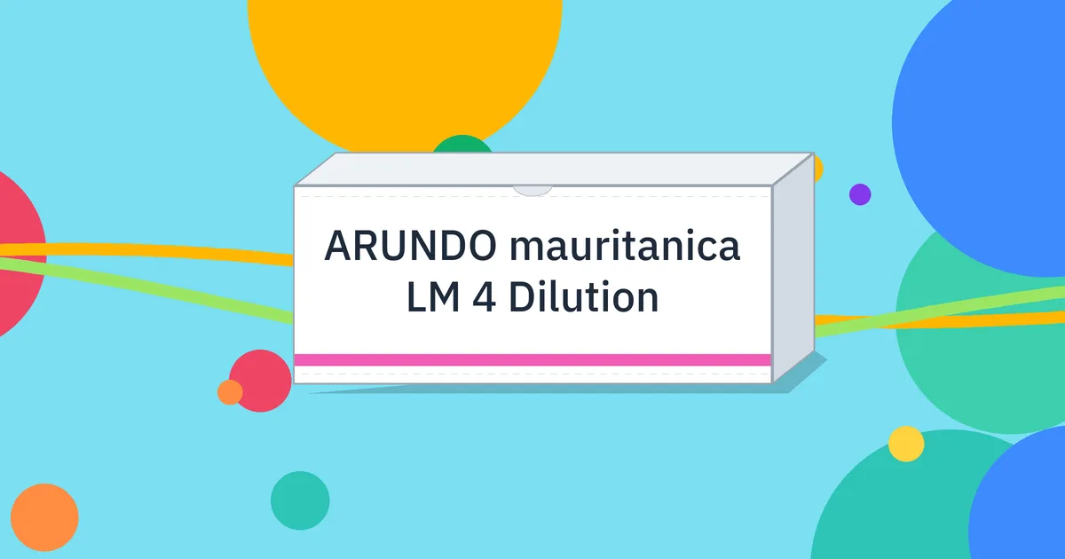 Symbolbild: Packung mit der Aufschrift ARUNDO mauritanica LM 4 Dilution (PZN 12781020) – Verfügbarkeit und Bezug in Apotheken in Frankfurt am Main