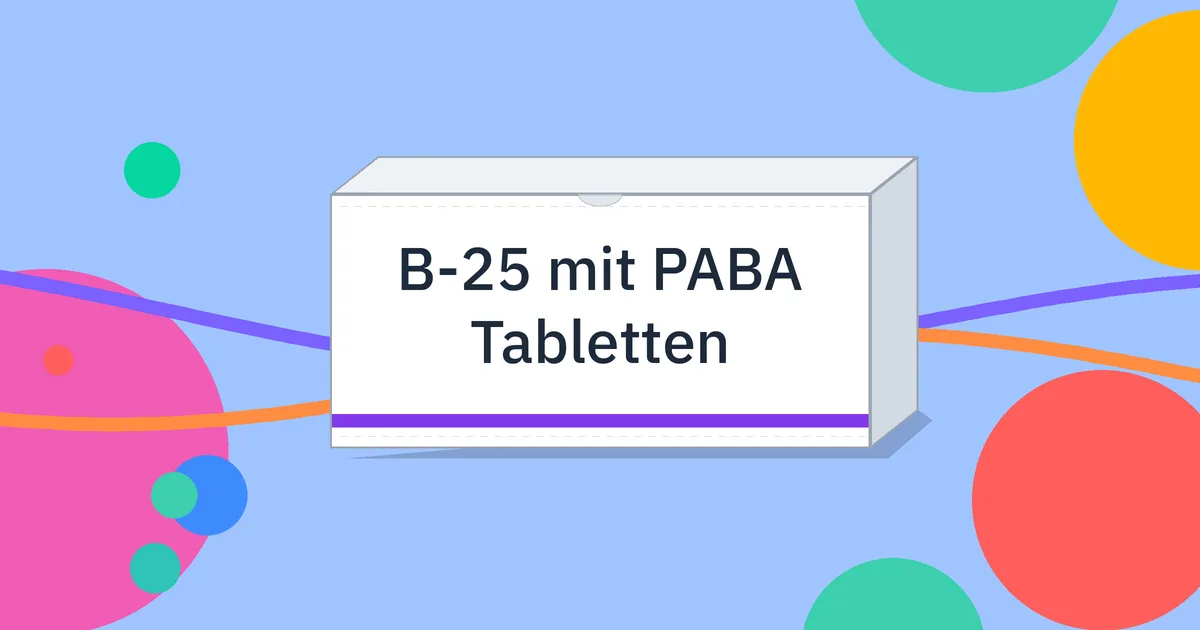Symbolbild: Packung mit der Aufschrift B-25 mit PABA Tabletten (PZN 16230400) – Verfügbarkeit und Bezug in Apotheken in Frankfurt am Main
