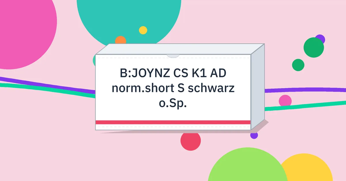 Symbolbild: Packung mit der Aufschrift B:JOYNZ CS K1 AD norm.short S schwarz o.Sp. (PZN 20525035) – Verfügbarkeit und Bezug in Apotheken in Frankfurt am Main