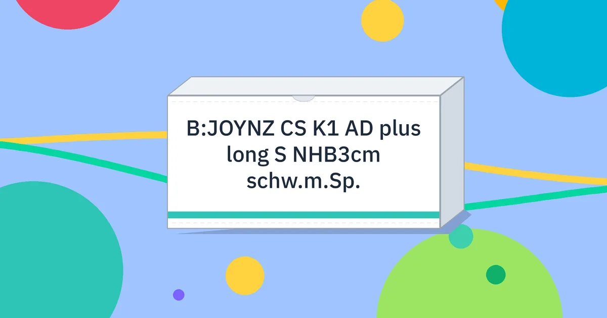 Symbolbild: Packung mit der Aufschrift B:JOYNZ CS K1 AD plus long S NHB3cm schw.m.Sp. (PZN 20526224) – Verfügbarkeit und Bezug in Apotheken in Frankfurt am Main