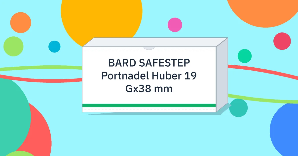Symbolbild: Packung mit der Aufschrift BARD SAFESTEP Portnadel Huber 19 Gx38 mm (PZN 17296157) – Verfügbarkeit und Bezug in Apotheken in Frankfurt am Main