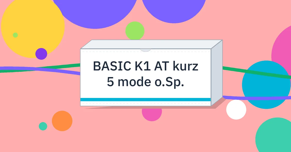 Symbolbild: Packung mit der Aufschrift BASIC K1 AT kurz 5 mode o.Sp. (PZN 20263138) – Verfügbarkeit und Bezug in Apotheken in Frankfurt am Main