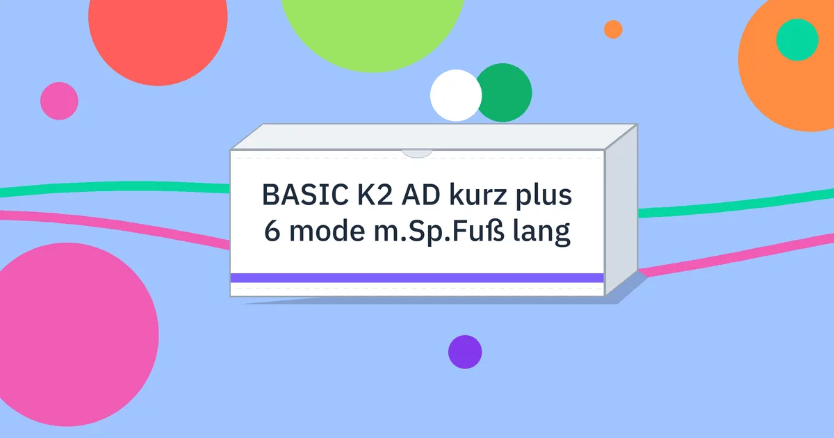 Symbolbild: Packung mit der Aufschrift BASIC K2 AD kurz plus 6 mode m.Sp.Fuß lang (PZN 20266007) – Verfügbarkeit und Bezug in Apotheken in Frankfurt am Main