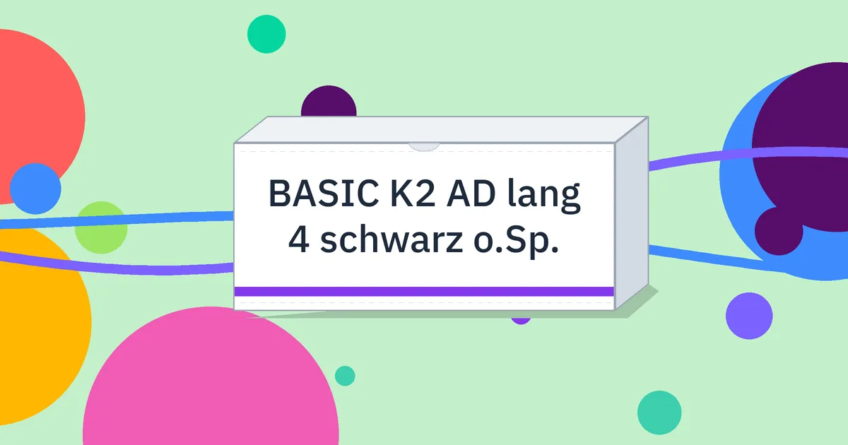 Symbolbild: Packung mit der Aufschrift BASIC K2 AD lang 4 schwarz o.Sp. (PZN 20264698) – Verfügbarkeit und Bezug in Apotheken in Frankfurt am Main