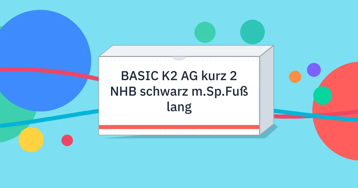 Symbolbild: Packung mit der Aufschrift BASIC K2 AG kurz 2 NHB schwarz m.Sp.Fuß lang (PZN 20266527) – Verfügbarkeit und Bezug in Apotheken in Frankfurt am Main