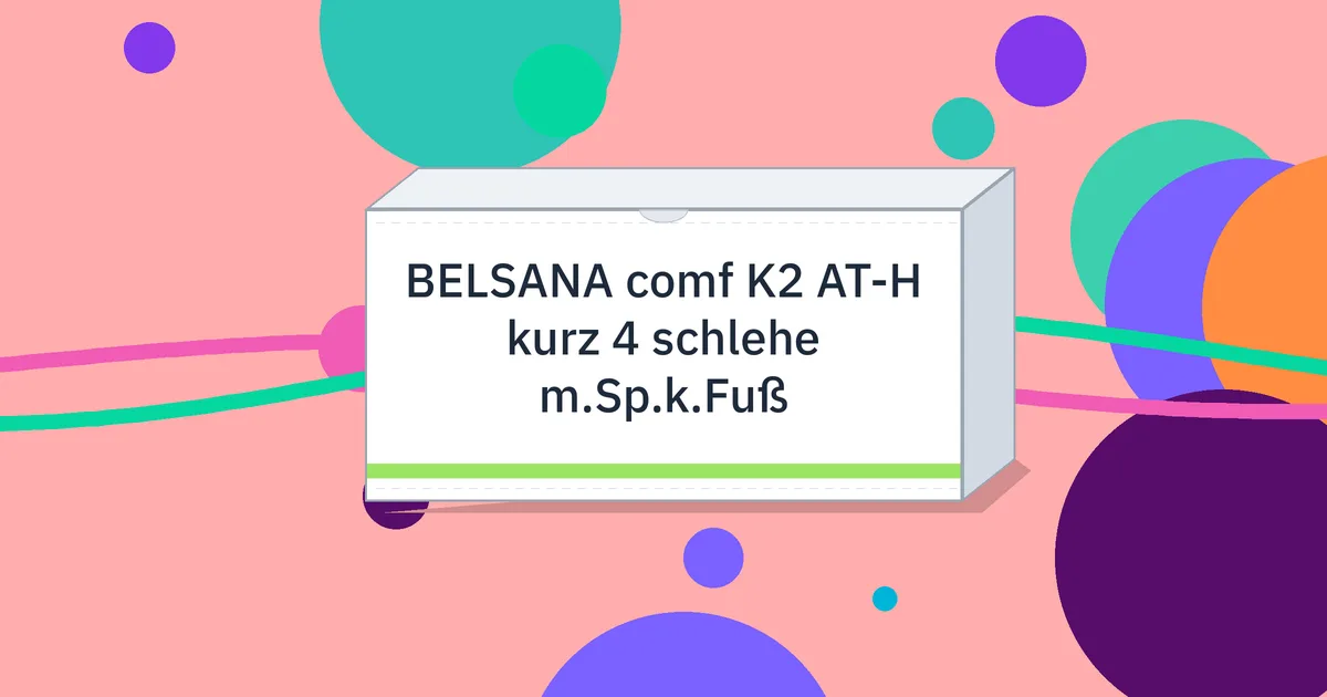 Symbolbild: Packung mit der Aufschrift BELSANA comf K2 AT-H kurz 4 schlehe m.Sp.k.Fuß (PZN 12330412) – Verfügbarkeit und Bezug in Apotheken in Frankfurt am Main