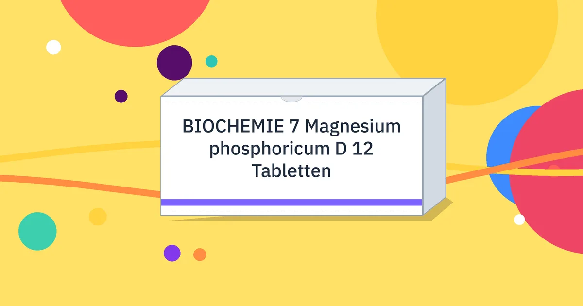 Symbolbild: Packung mit der Aufschrift BIOCHEMIE 7 Magnesium phosphoricum D 12 Tabletten (PZN 05955985) – Verfügbarkeit und Bezug in Apotheken in Frankfurt am Main