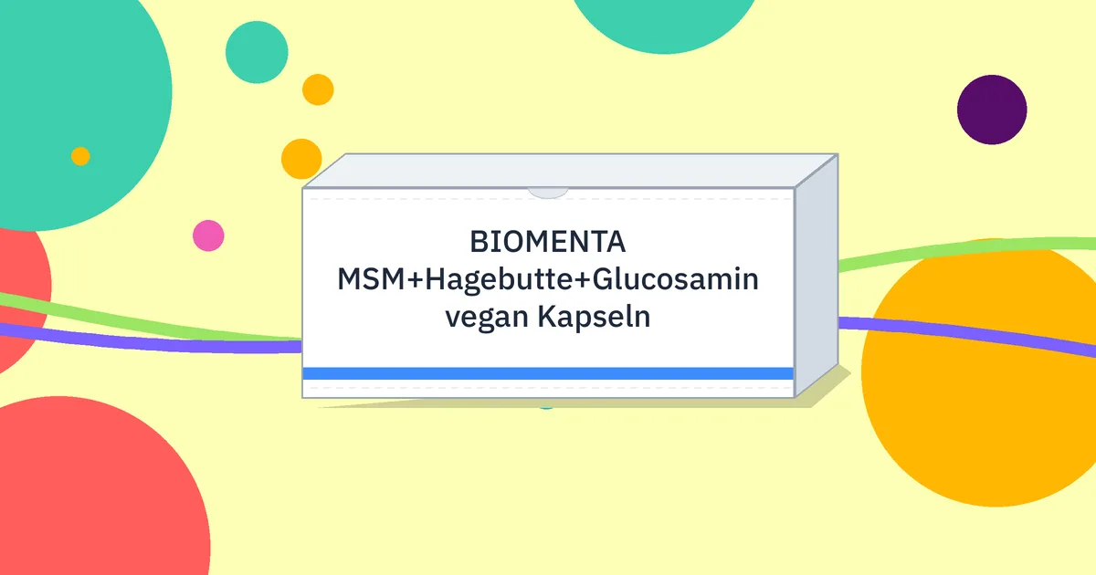 Symbolbild: Packung mit der Aufschrift BIOMENTA MSM+Hagebutte+Glucosamin vegan Kapseln (PZN 16832599) – Verfügbarkeit und Bezug in Apotheken in Frankfurt am Main