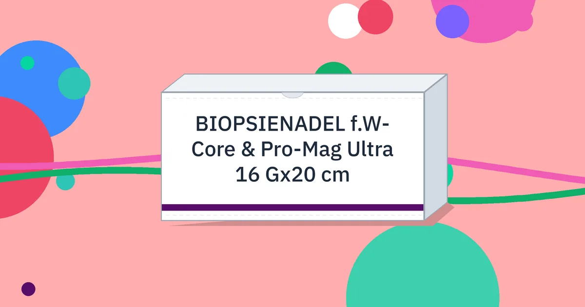 Symbolbild: Packung mit der Aufschrift BIOPSIENADEL f.W-Core & Pro-Mag Ultra 16 Gx20 cm (PZN 19351802) – Verfügbarkeit und Bezug in Apotheken in Frankfurt am Main