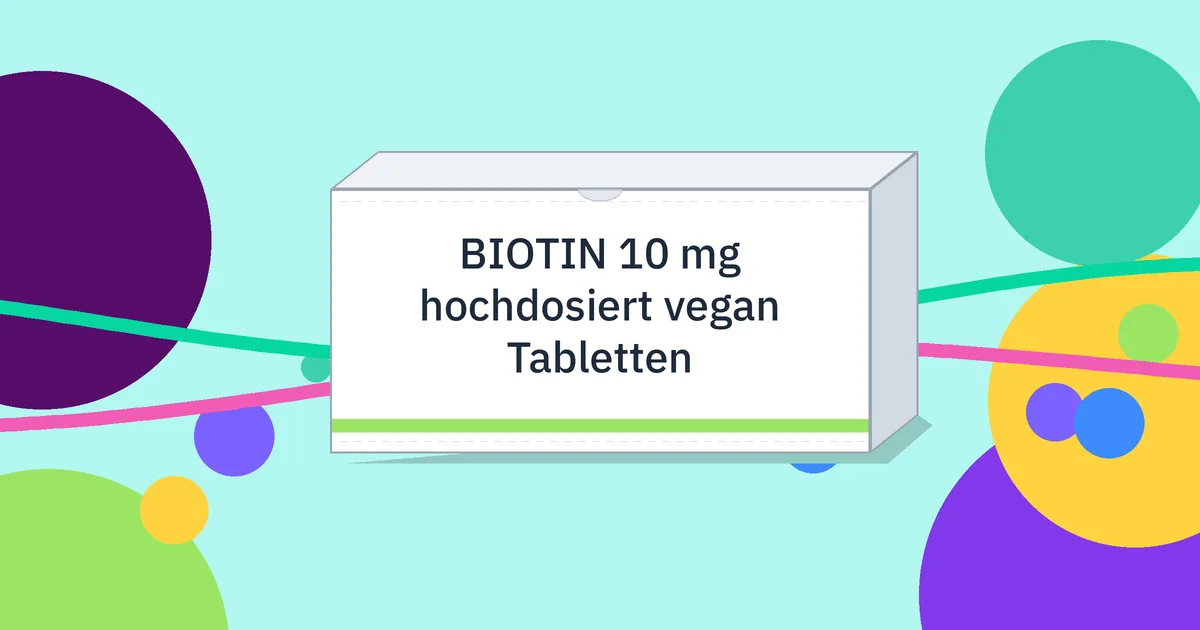 Symbolbild: Packung mit der Aufschrift BIOTIN 10 mg hochdosiert vegan Tabletten (PZN 16018634) – Verfügbarkeit und Bezug in Apotheken in Frankfurt am Main