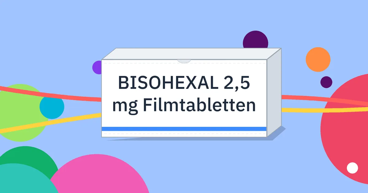 Symbolbild: Packung mit der Aufschrift BISOHEXAL 2,5 mg Filmtabletten (PZN 04152586) – Verfügbarkeit und Bezug in Apotheken in Frankfurt am Main