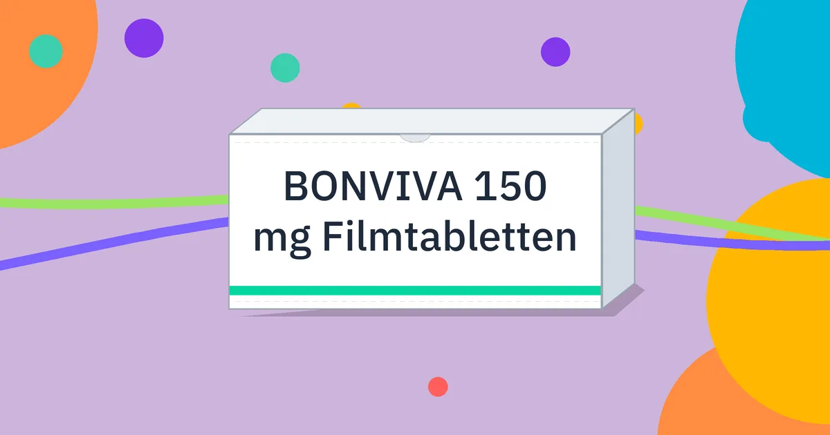 Symbolbild: Packung mit der Aufschrift BONVIVA 150 mg Filmtabletten (PZN 04188584) – Verfügbarkeit und Bezug in Apotheken in Frankfurt am Main