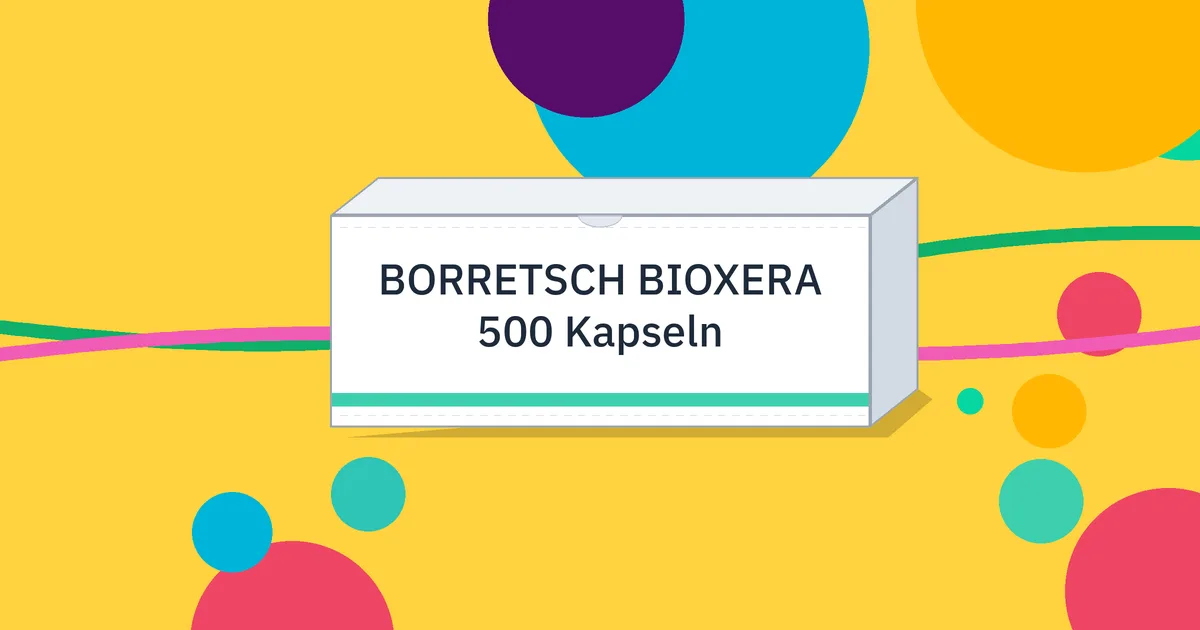 Symbolbild: Packung mit der Aufschrift BORRETSCH BIOXERA 500 Kapseln (PZN 07737844) – Verfügbarkeit und Bezug in Apotheken in Frankfurt am Main