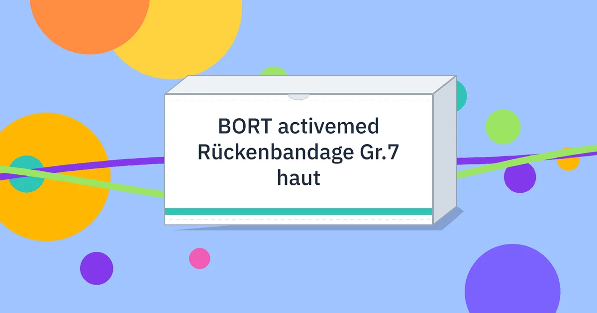 Symbolbild: Packung mit der Aufschrift BORT activemed Rückenbandage Gr.7 haut (PZN 15256395) – Verfügbarkeit und Bezug in Apotheken in Frankfurt am Main