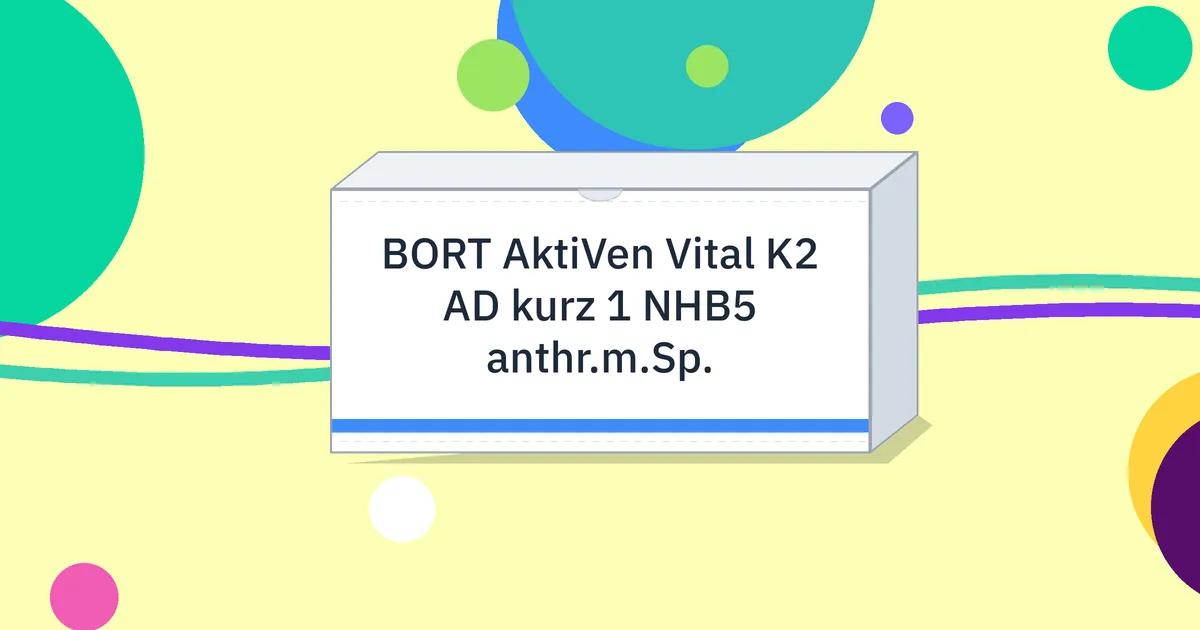 Symbolbild: Packung mit der Aufschrift BORT AktiVen Vital K2 AD kurz 1 NHB5 anthr.m.Sp. (PZN 17495052) – Verfügbarkeit und Bezug in Apotheken in Frankfurt am Main