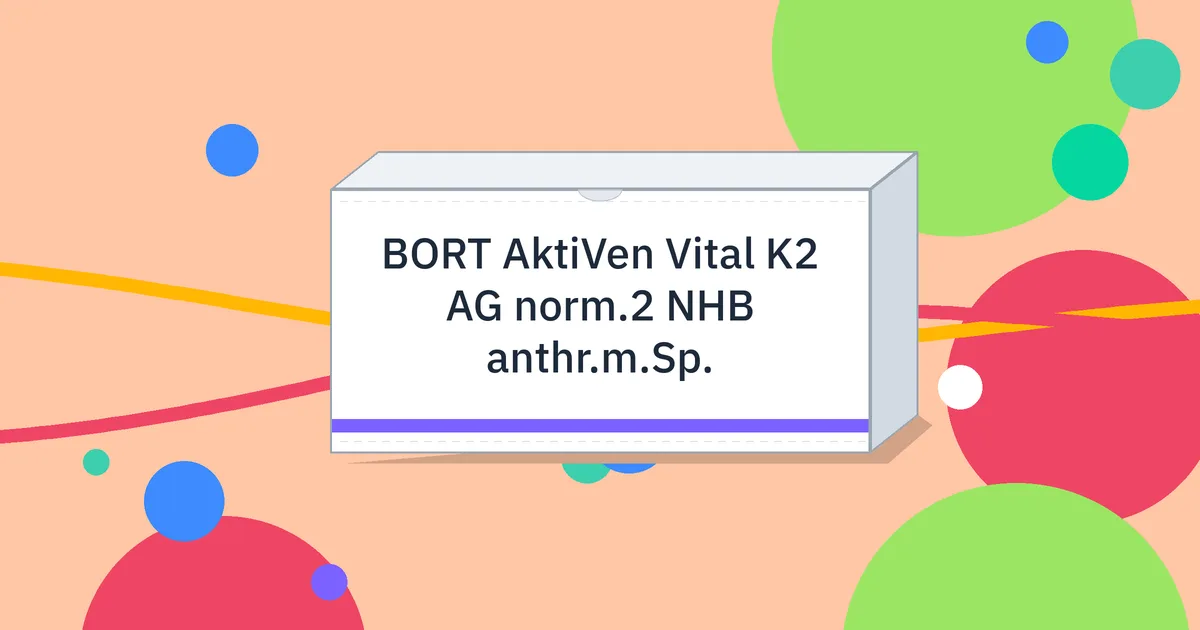 Symbolbild: Packung mit der Aufschrift BORT AktiVen Vital K2 AG norm.2 NHB anthr.m.Sp. (PZN 13734488) – Verfügbarkeit und Bezug in Apotheken in Frankfurt am Main