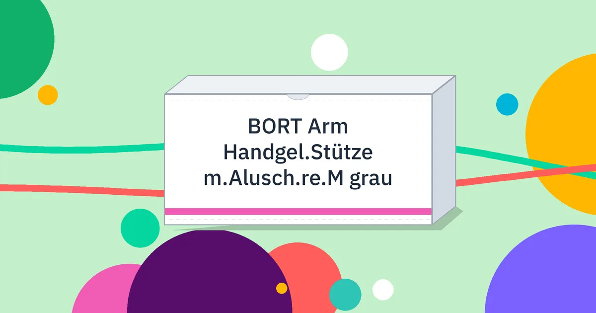 Symbolbild: Packung mit der Aufschrift BORT Arm Handgel.Stütze m.Alusch.re.M grau (PZN 17843197) – Verfügbarkeit und Bezug in Apotheken in Frankfurt am Main