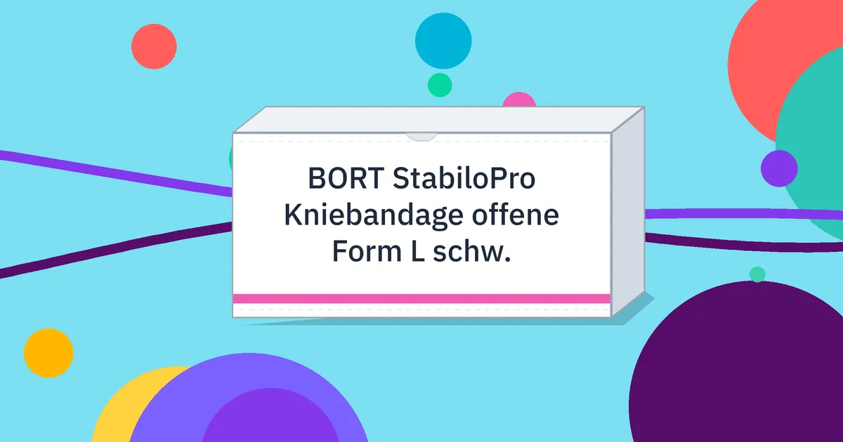 Symbolbild: Packung mit der Aufschrift BORT StabiloPro Kniebandage offene Form L schw. (PZN 00265767) – Verfügbarkeit und Bezug in Apotheken in Frankfurt am Main