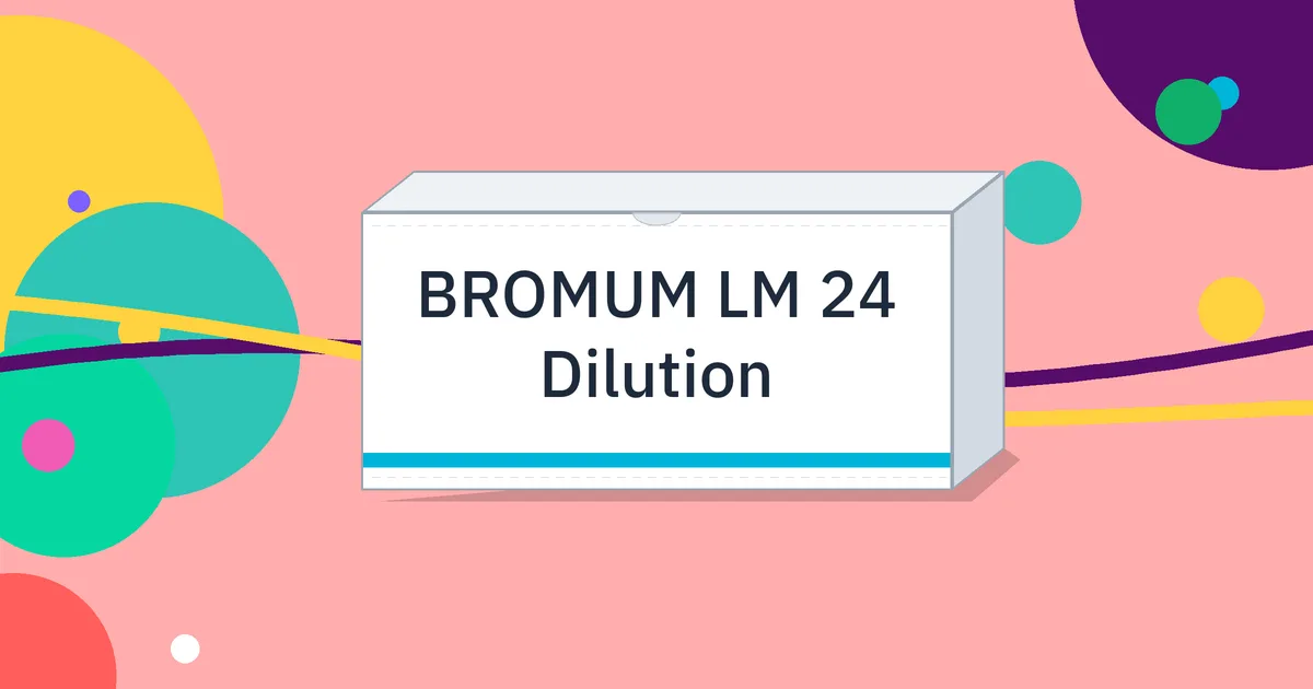 Symbolbild: Packung mit der Aufschrift BROMUM LM 24 Dilution (PZN 12796671) – Verfügbarkeit und Bezug in Apotheken in Frankfurt am Main