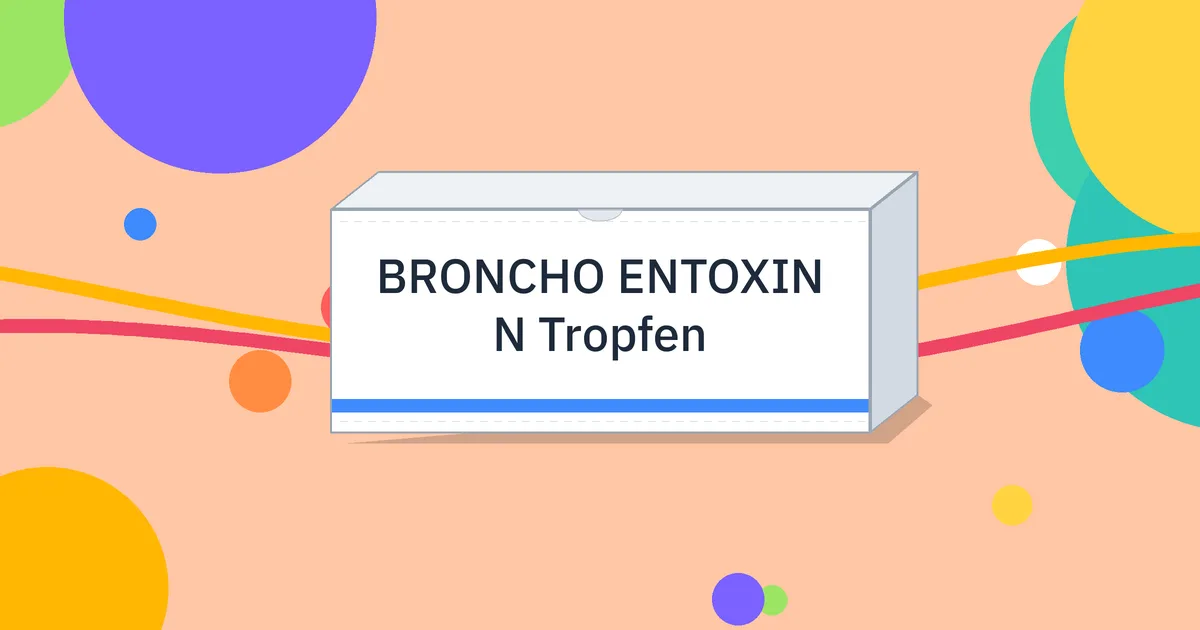 Symbolbild: Packung mit der Aufschrift BRONCHO ENTOXIN N Tropfen (PZN 06184337) – Verfügbarkeit und Bezug in Apotheken in Frankfurt am Main