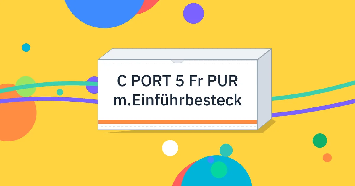 Symbolbild: Packung mit der Aufschrift C PORT 5 Fr PUR m.Einführbesteck (PZN 07654348) – Verfügbarkeit und Bezug in Apotheken in Frankfurt am Main