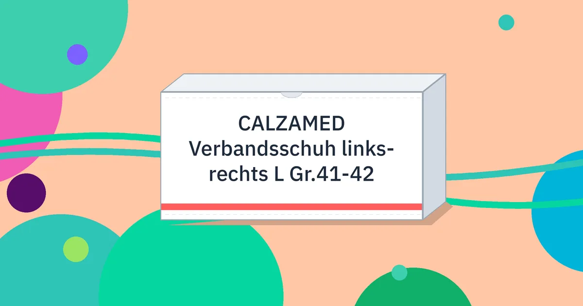 Symbolbild: Packung mit der Aufschrift CALZAMED Verbandsschuh links-rechts L Gr.41-42 (PZN 17197484) – Verfügbarkeit und Bezug in Apotheken in Frankfurt am Main