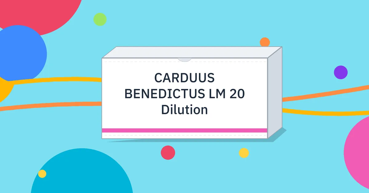 Symbolbild: Packung mit der Aufschrift CARDUUS BENEDICTUS LM 20 Dilution (PZN 13430185) – Verfügbarkeit und Bezug in Apotheken in Frankfurt am Main