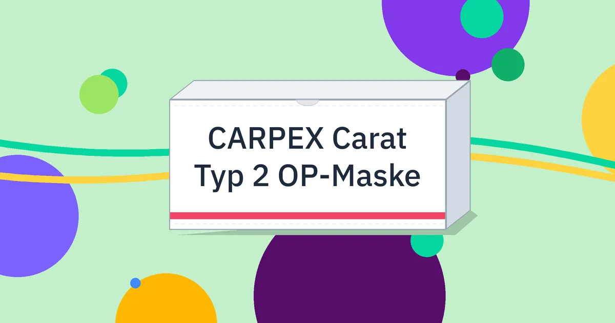Symbolbild: Packung mit der Aufschrift CARPEX Carat Typ 2 OP-Maske (PZN 04237673) – Verfügbarkeit und Bezug in Apotheken in Frankfurt am Main