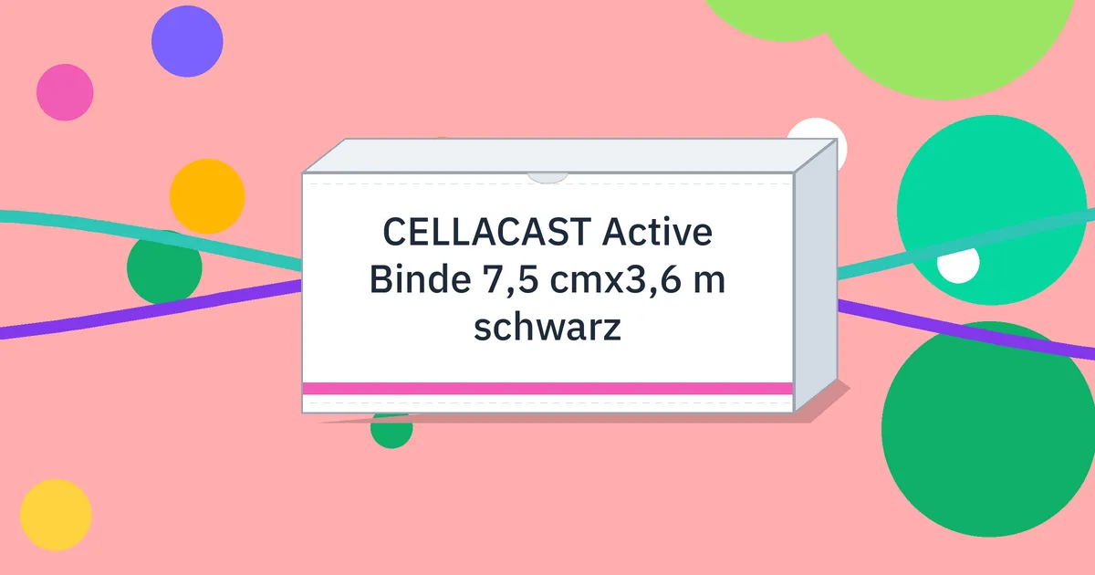 Symbolbild: Packung mit der Aufschrift CELLACAST Active Binde 7,5 cmx3,6 m schwarz (PZN 14264323) – Verfügbarkeit und Bezug in Apotheken in Frankfurt am Main