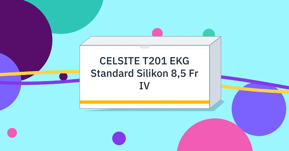 Symbolbild: Packung mit der Aufschrift CELSITE T201 EKG Standard Silikon 8,5 Fr IV (PZN 10990512) – Verfügbarkeit und Bezug in Apotheken in Frankfurt am Main