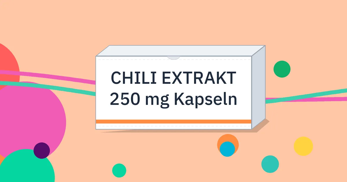 Symbolbild: Packung mit der Aufschrift CHILI EXTRAKT 250 mg Kapseln (PZN 20013631) – Verfügbarkeit und Bezug in Apotheken in Frankfurt am Main