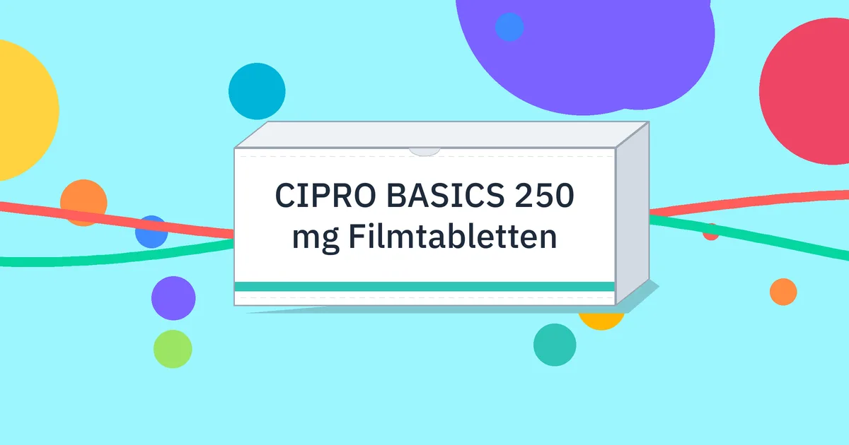 Symbolbild: Packung mit der Aufschrift CIPRO BASICS 250 mg Filmtabletten (PZN 08440170) – Verfügbarkeit und Bezug in Apotheken in Frankfurt am Main