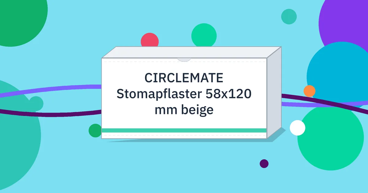 Symbolbild: Packung mit der Aufschrift CIRCLEMATE Stomapflaster 58x120 mm beige (PZN 03742133) – Verfügbarkeit und Bezug in Apotheken in Frankfurt am Main