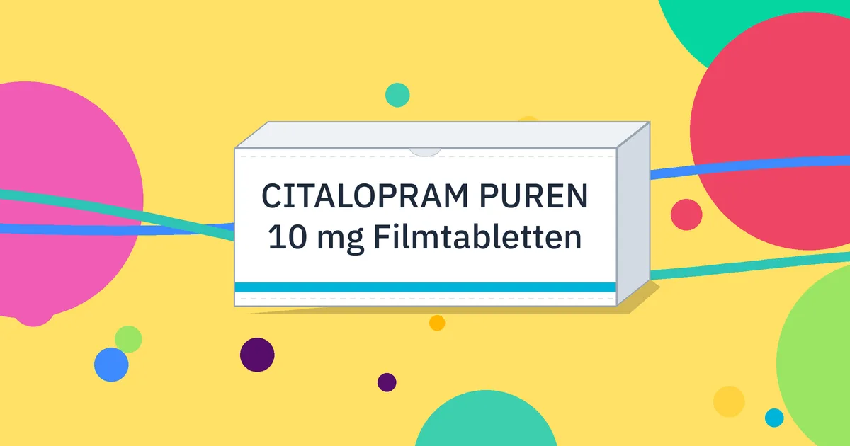 Symbolbild: Packung mit der Aufschrift CITALOPRAM PUREN 10 mg Filmtabletten (PZN 15616706) – Verfügbarkeit und Bezug in Apotheken in Frankfurt am Main