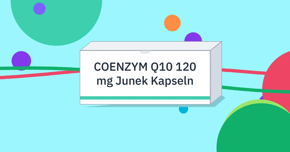 Symbolbild: Packung mit der Aufschrift COENZYM Q10 120 mg Junek Kapseln (PZN 09720049) – Verfügbarkeit und Bezug in Apotheken in Frankfurt am Main