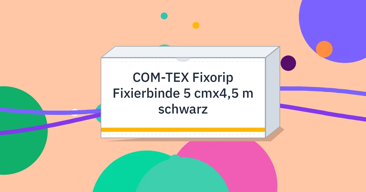 Symbolbild: Packung mit der Aufschrift COM-TEX Fixorip Fixierbinde 5 cmx4,5 m schwarz (PZN 19496044) – Verfügbarkeit und Bezug in Apotheken in Frankfurt am Main