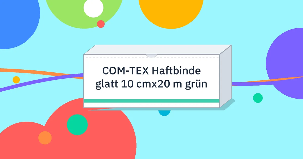 Symbolbild: Packung mit der Aufschrift COM-TEX Haftbinde glatt 10 cmx20 m grün (PZN 03095455) – Verfügbarkeit und Bezug in Apotheken in Frankfurt am Main
