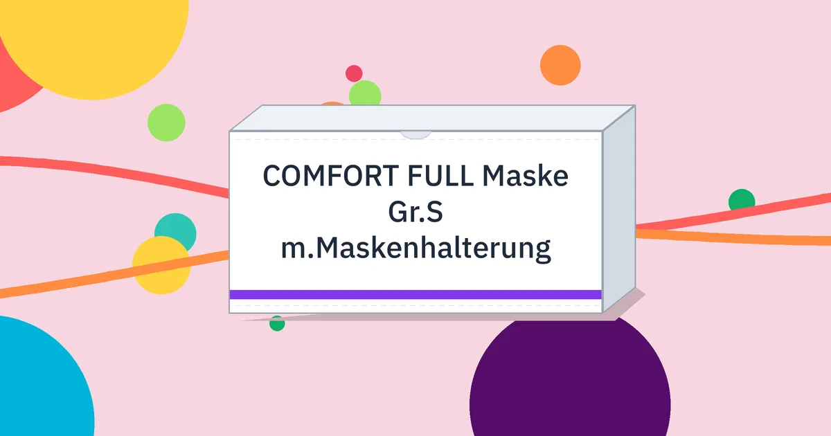Symbolbild: Packung mit der Aufschrift COMFORT FULL Maske Gr.S m.Maskenhalterung (PZN 03028424) – Verfügbarkeit und Bezug in Apotheken in Frankfurt am Main