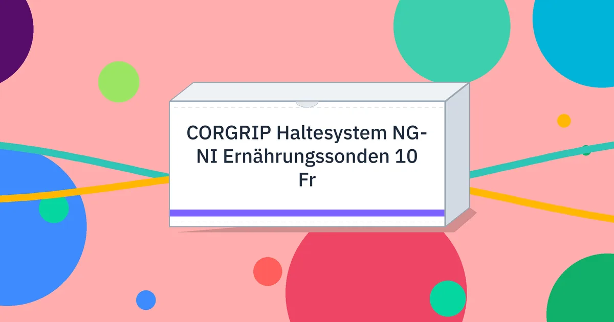 Symbolbild: Packung mit der Aufschrift CORGRIP Haltesystem NG-NI Ernährungssonden 10 Fr (PZN 17579116) – Verfügbarkeit und Bezug in Apotheken in Frankfurt am Main