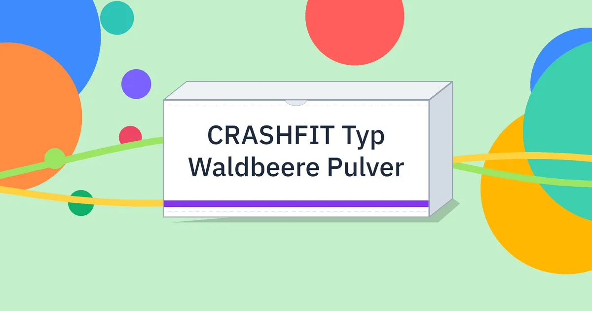 Symbolbild: Packung mit der Aufschrift CRASHFIT Typ Waldbeere Pulver (PZN 05950657) – Verfügbarkeit und Bezug in Apotheken in Frankfurt am Main