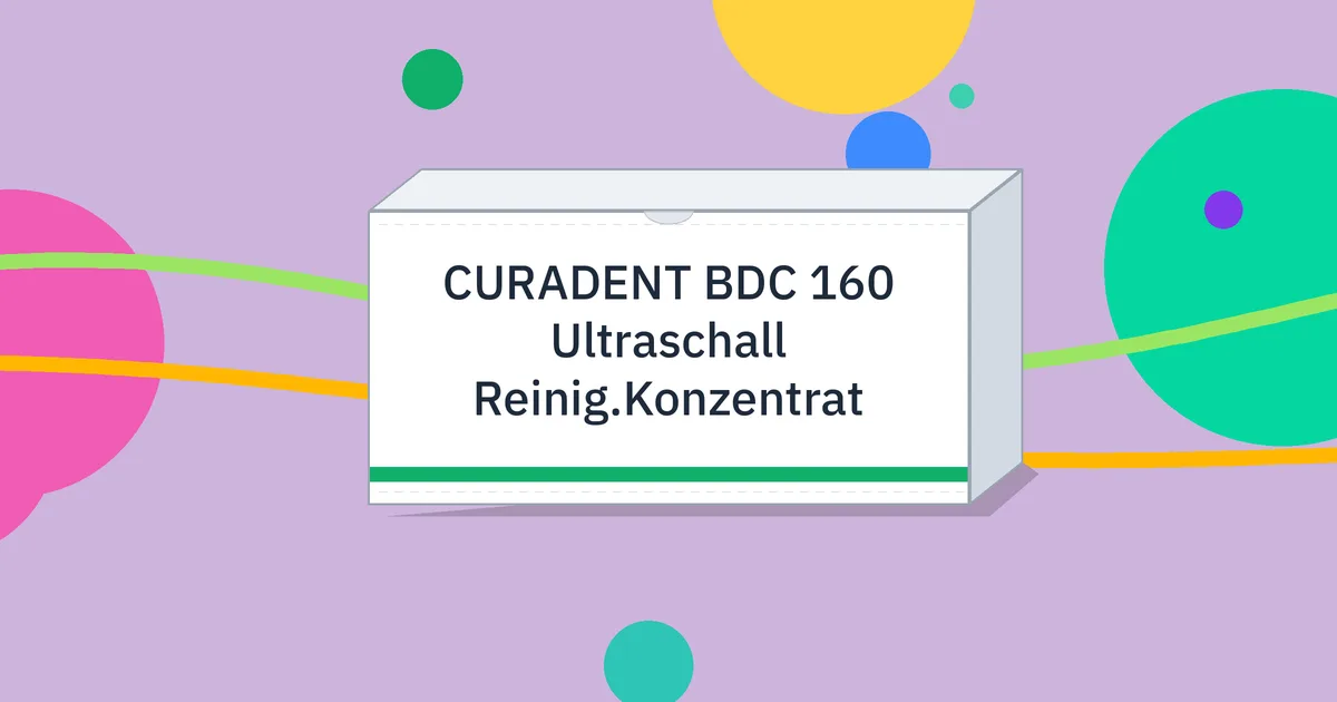 Symbolbild: Packung mit der Aufschrift CURADENT BDC 160 Ultraschall Reinig.Konzentrat (PZN 04605993) – Verfügbarkeit und Bezug in Apotheken in Frankfurt am Main