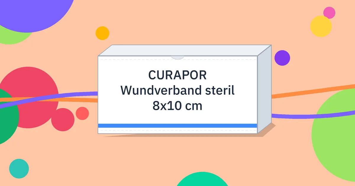 Symbolbild: Packung mit der Aufschrift CURAPOR Wundverband steril 8x10 cm (PZN 18658817) – Verfügbarkeit und Bezug in Apotheken in Frankfurt am Main