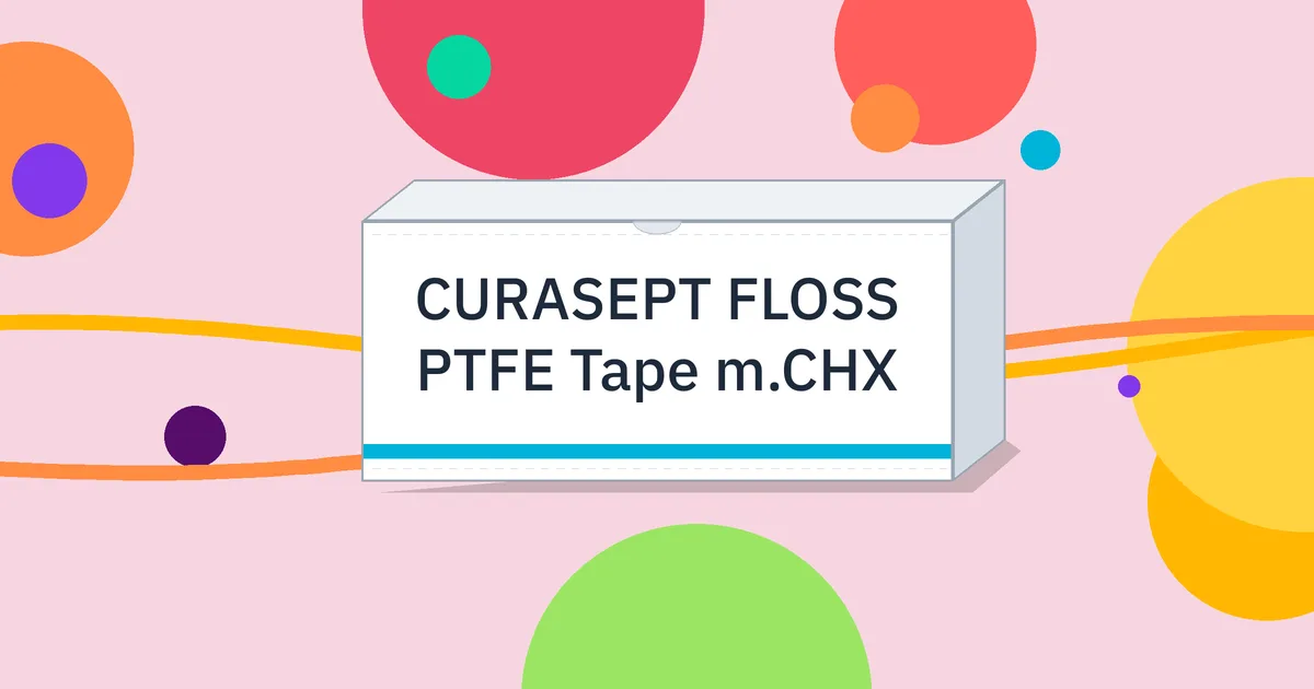 Symbolbild: Packung mit der Aufschrift CURASEPT FLOSS PTFE Tape m.CHX (PZN 18680283) – Verfügbarkeit und Bezug in Apotheken in Frankfurt am Main