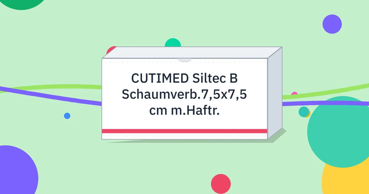 Symbolbild: Packung mit der Aufschrift CUTIMED Siltec B Schaumverb.7,5x7,5 cm m.Haftr. (PZN 19235562) – Verfügbarkeit und Bezug in Apotheken in Frankfurt am Main