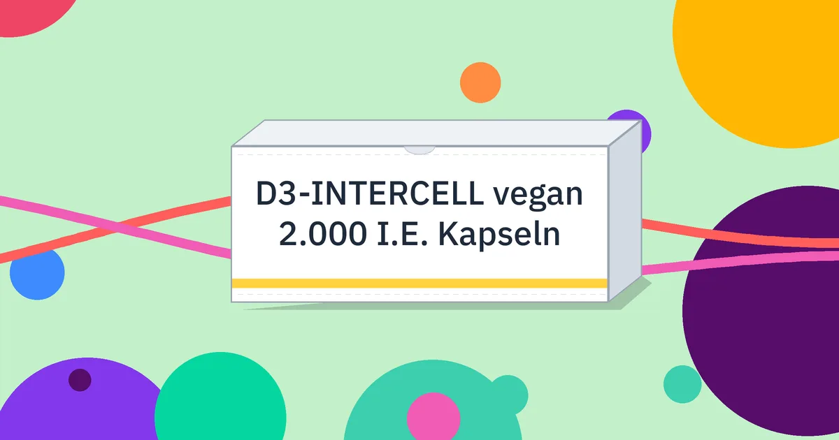 Symbolbild: Packung mit der Aufschrift D3-INTERCELL vegan 2.000 I.E. Kapseln (PZN 11664915) – Verfügbarkeit und Bezug in Apotheken in Frankfurt am Main