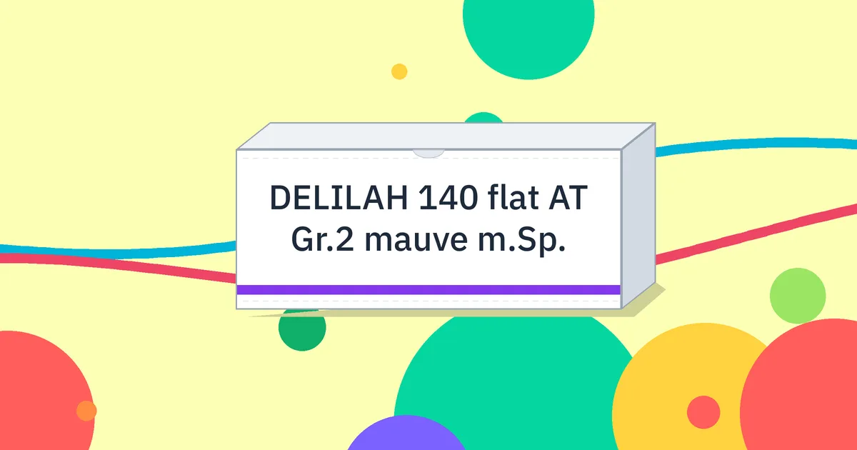 Symbolbild: Packung mit der Aufschrift DELILAH 140 flat AT Gr.2 mauve m.Sp. (PZN 14247589) – Verfügbarkeit und Bezug in Apotheken in Frankfurt am Main