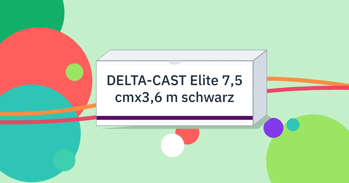 Symbolbild: Packung mit der Aufschrift DELTA-CAST Elite 7,5 cmx3,6 m schwarz (PZN 07550666) – Verfügbarkeit und Bezug in Apotheken in Frankfurt am Main