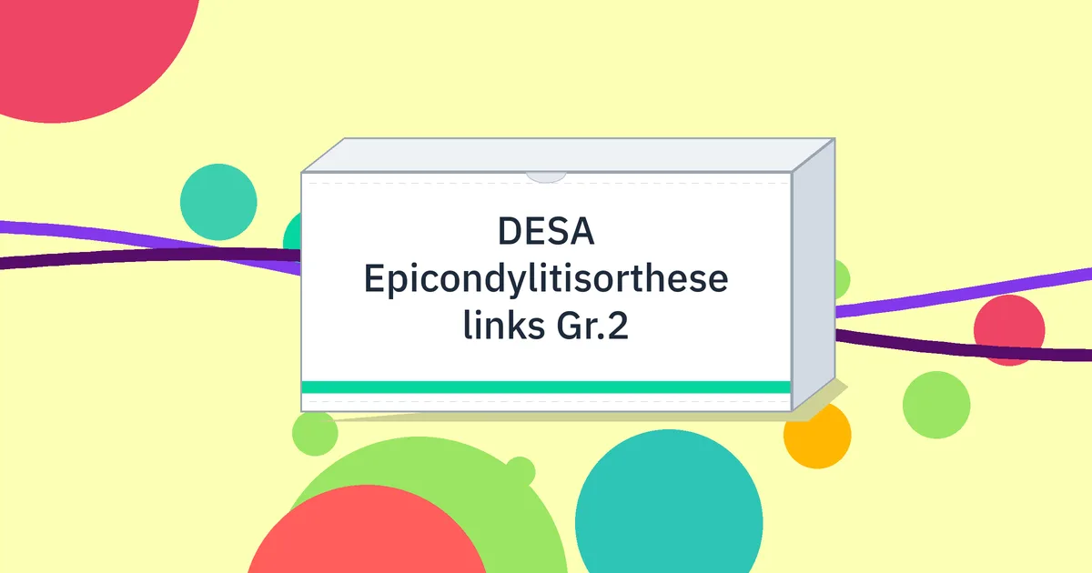 Symbolbild: Packung mit der Aufschrift DESA Epicondylitisorthese links Gr.2 (PZN 11097994) – Verfügbarkeit und Bezug in Apotheken in Frankfurt am Main