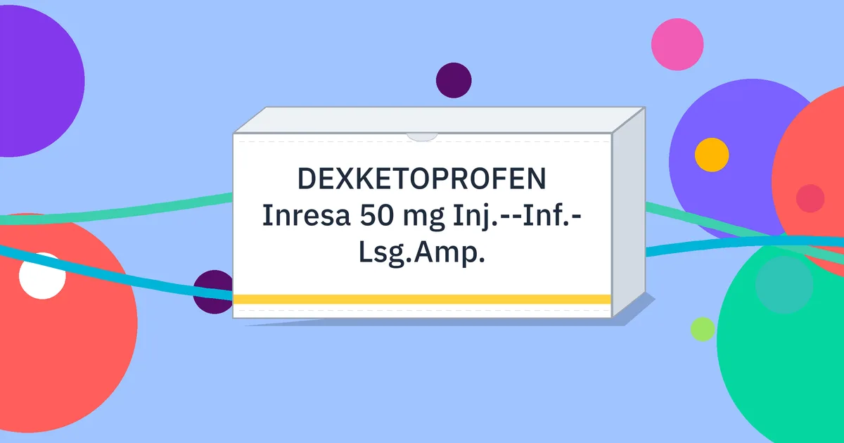 Symbolbild: Packung mit der Aufschrift DEXKETOPROFEN Inresa 50 mg Inj.--Inf.-Lsg.Amp. (PZN 20171235) – Verfügbarkeit und Bezug in Apotheken in Frankfurt am Main