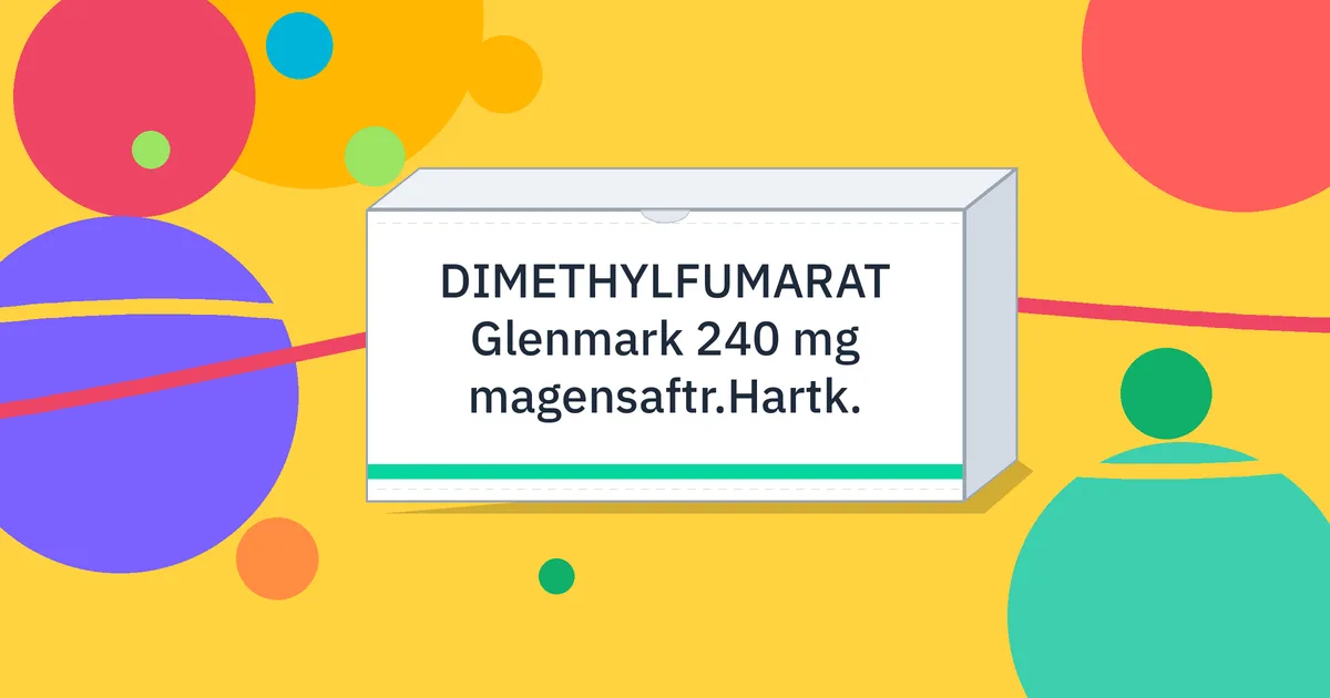 Symbolbild: Packung mit der Aufschrift DIMETHYLFUMARAT Glenmark 240 mg magensaftr.Hartk. (PZN 18792622) – Verfügbarkeit und Bezug in Apotheken in Frankfurt am Main